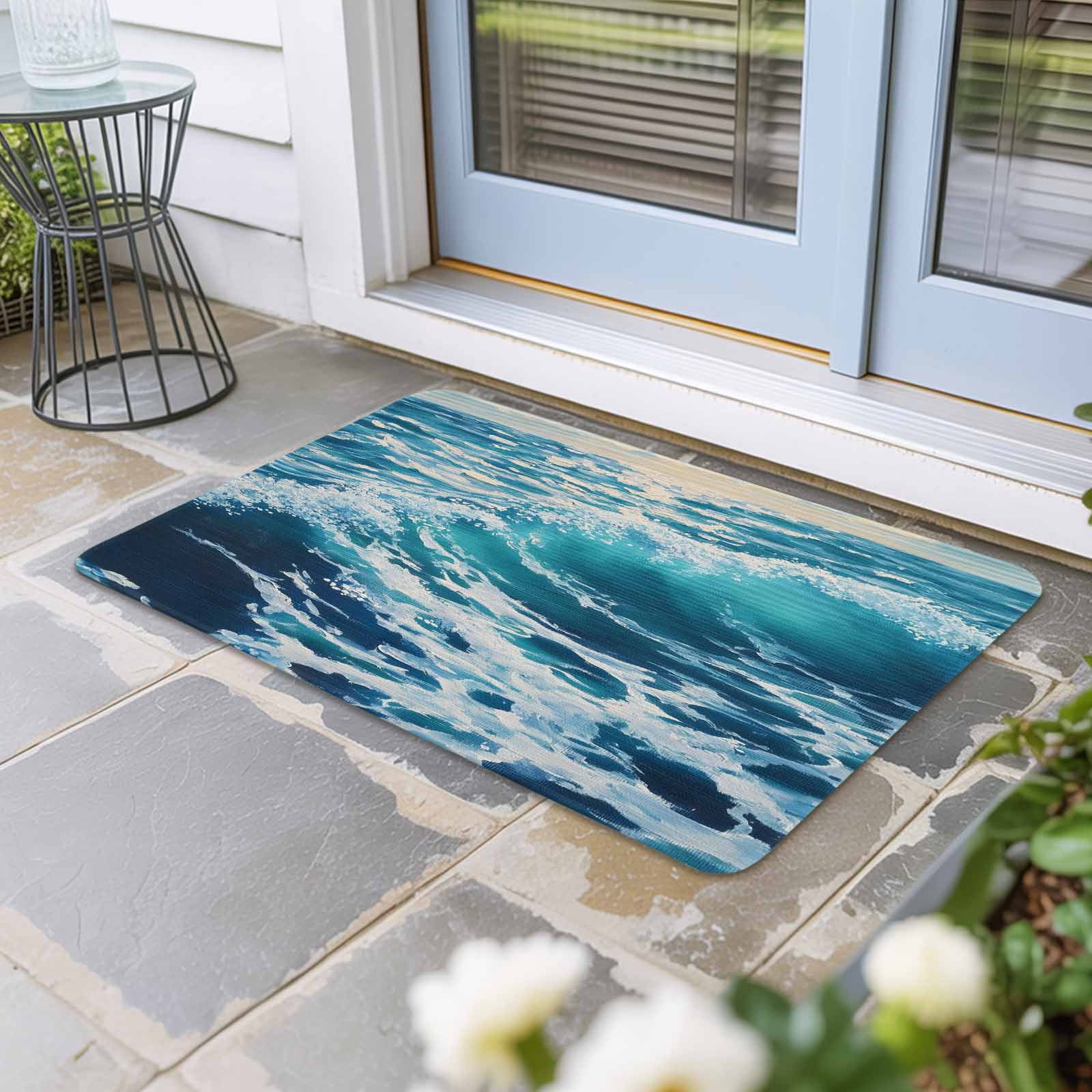 Blue Teal Coastal Door Mat Indoor Outdoor, Sea Nautical Ocean Summer ...