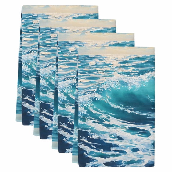 Blue Teal Coastal Kitchen Towels Set of 4, Absorbent Microfiber Dish ...