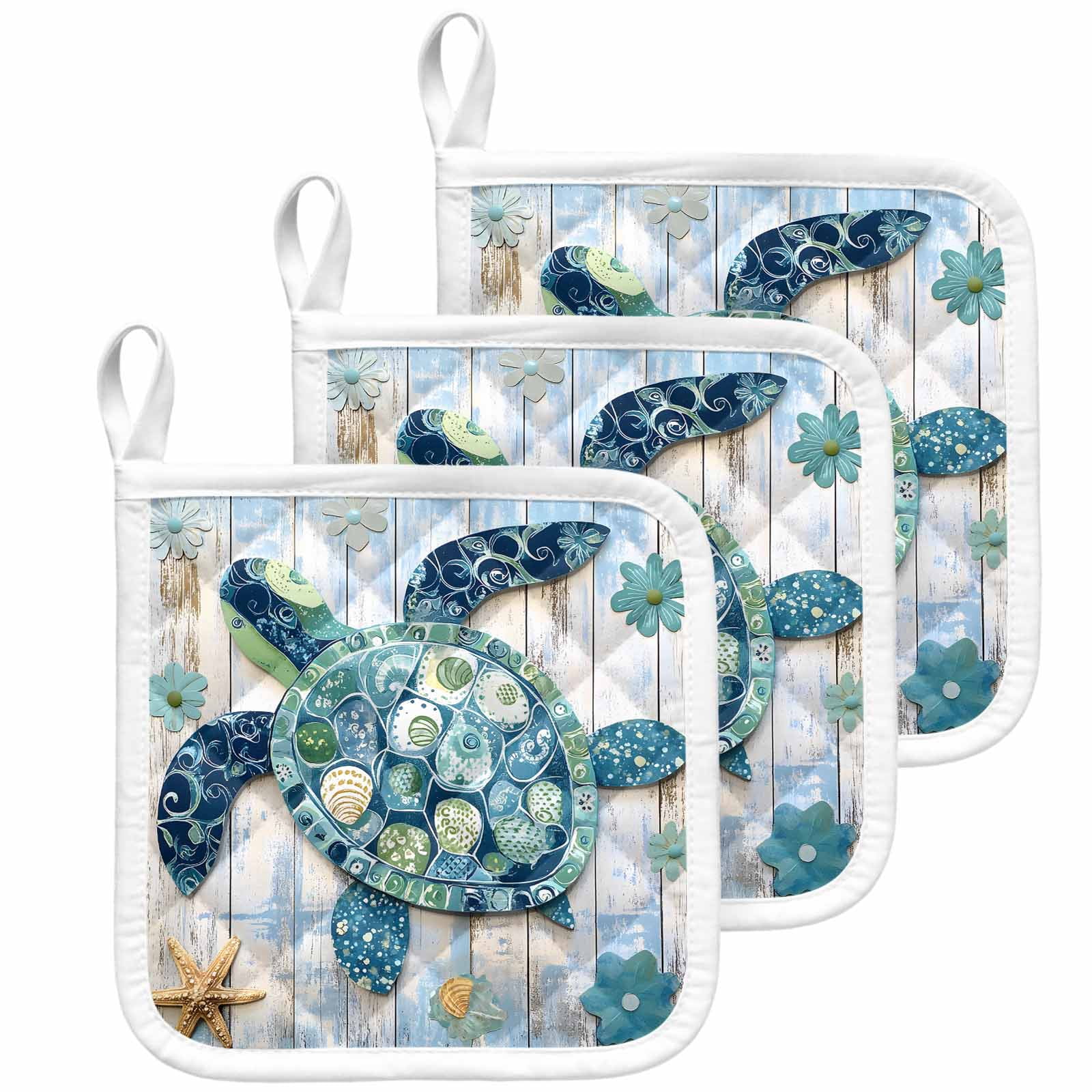 Blue Teal Coastal Pot Holders for Kitchen Heatproof Potholder, 3 Pack ...