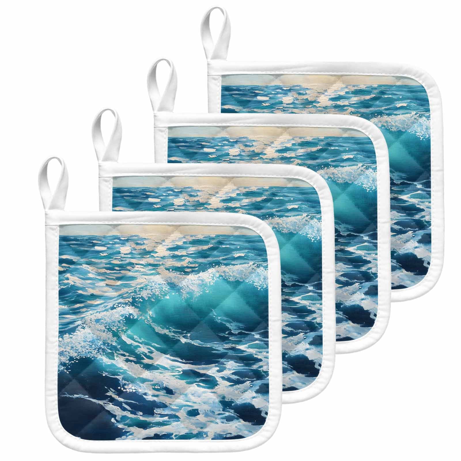 Blue Teal Coastal Pot Holders for Kitchen Heatproof Potholder, 4 Pack ...