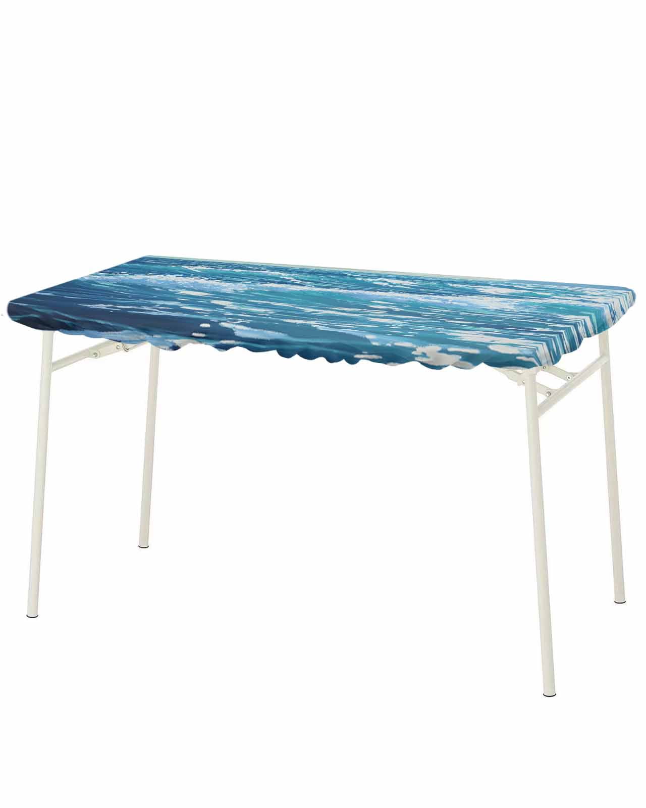 Blue Teal Coastal Rectangle Tablecloth, Waterproof Elastic Fitted Table ...