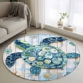 Blue Teal Coastal Round Area Rug 3 FT, Small Kitchen Bathroom Mats ...