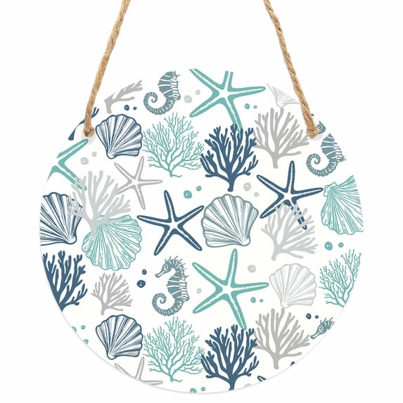 Blue Teal Coastal Round Front Door Welcome Sign, 5.9 Inch Wall Hanging ...