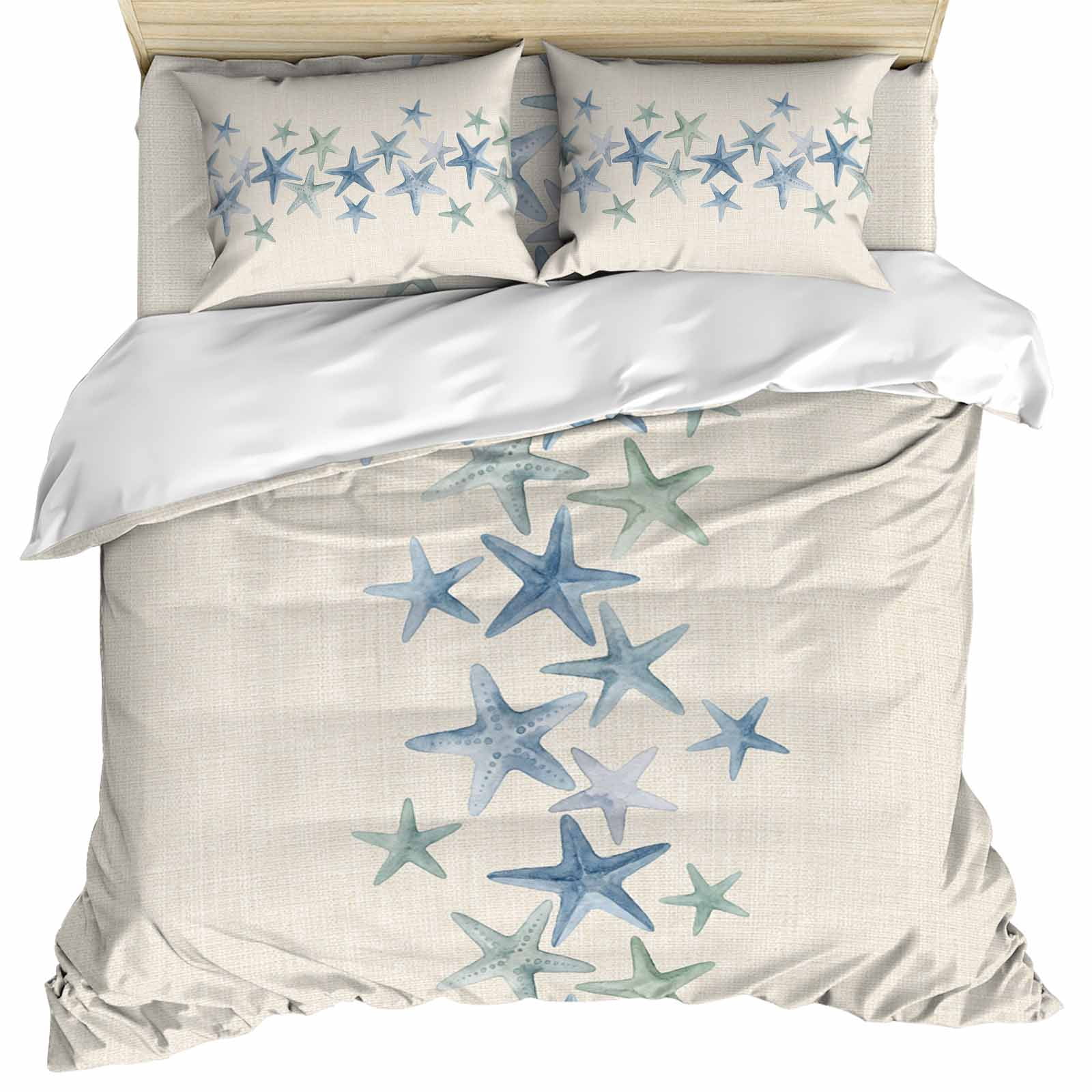 Blue Teal Coastal Set of 4 Bedding Quilt Covers, Summer Beach Starfish ...