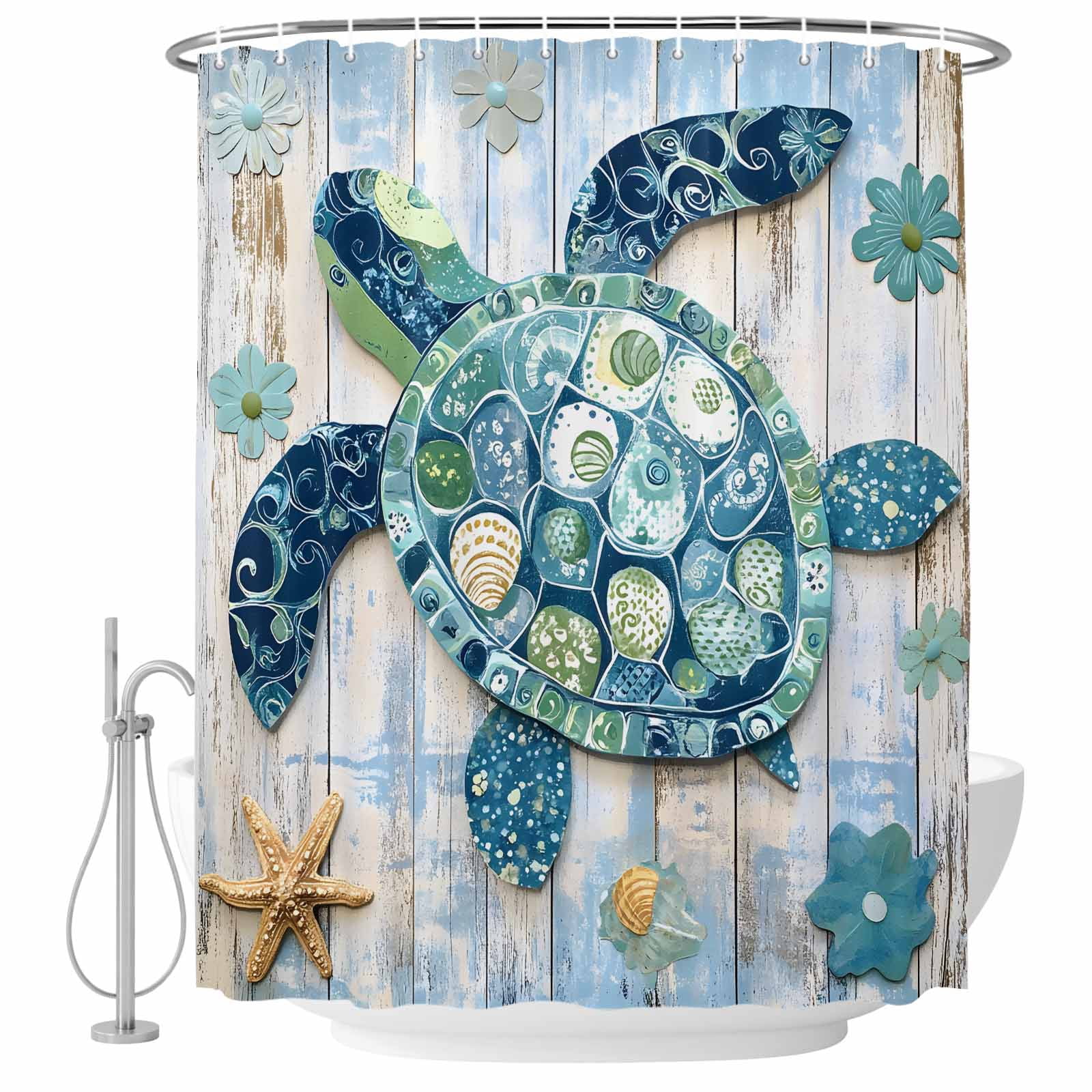 Blue Teal Coastal Shower Curtain Set - Standard 72" x 72" Washable ...