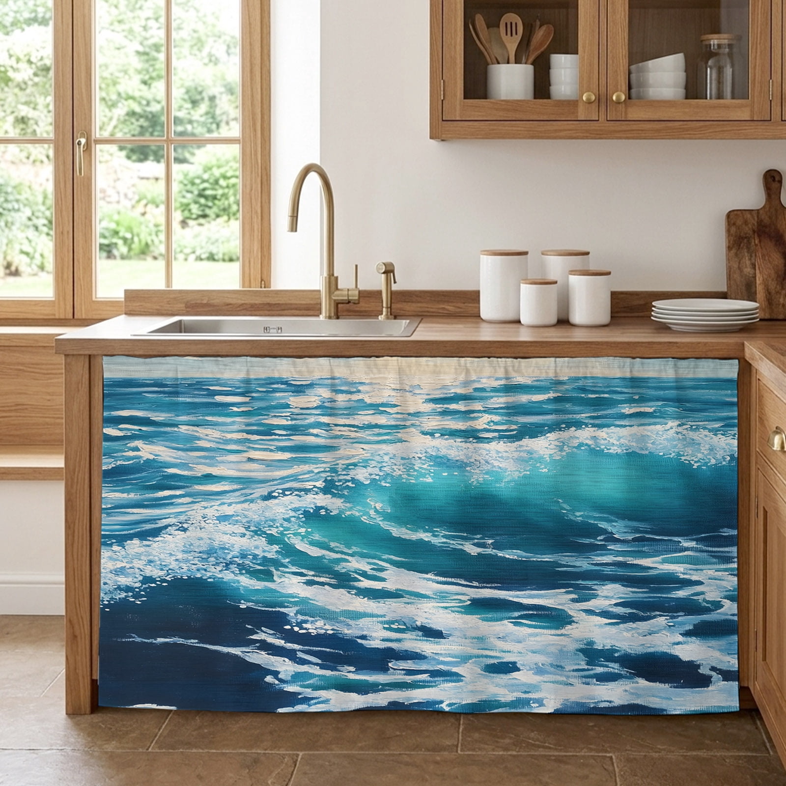 Blue Teal Coastal Sink Skirt Curtain 32''x55'', Sea Nautical Ocean ...