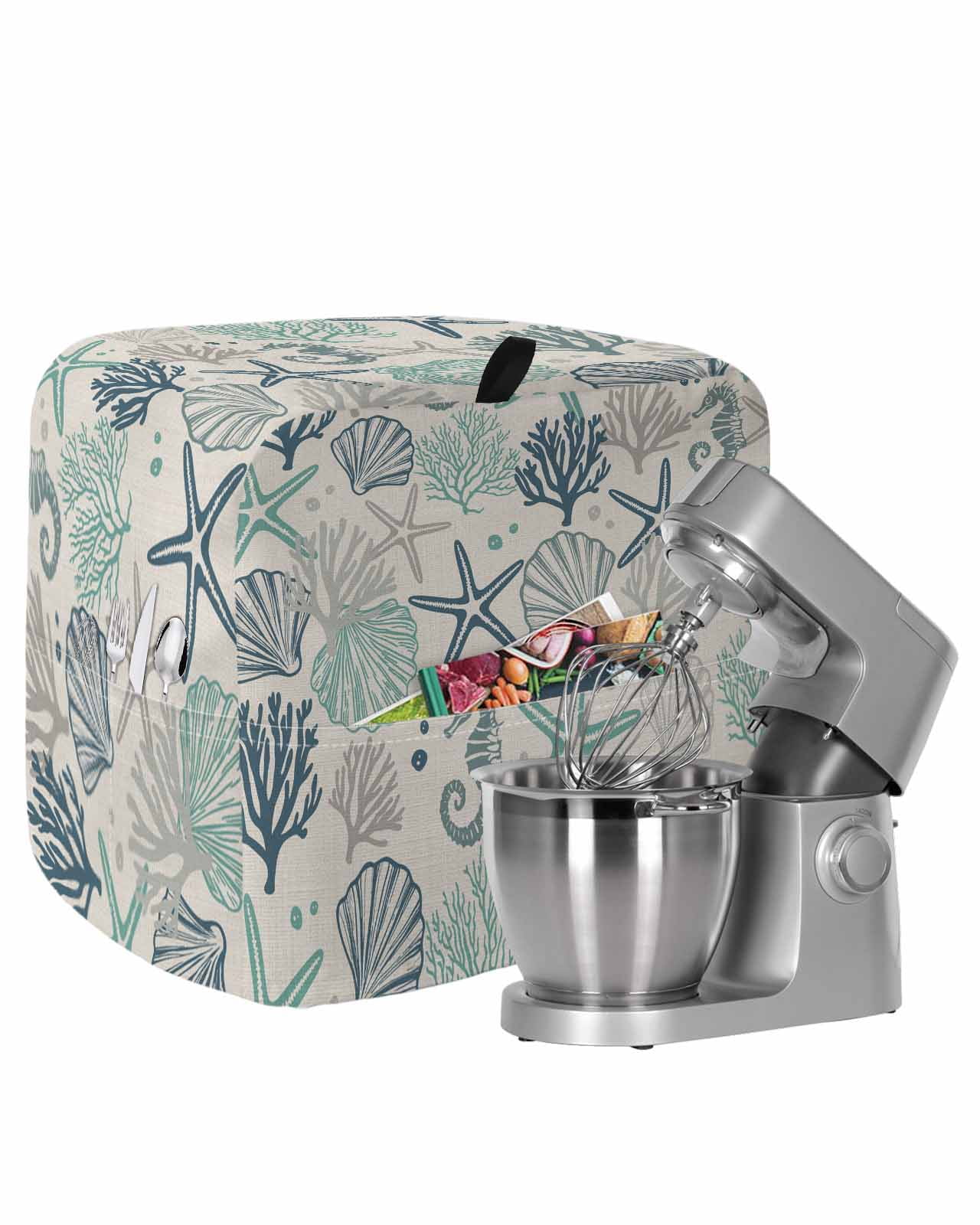 Blue Teal Coastal Stand Mixer Dust Cover with Storage Pocket & Handles ...