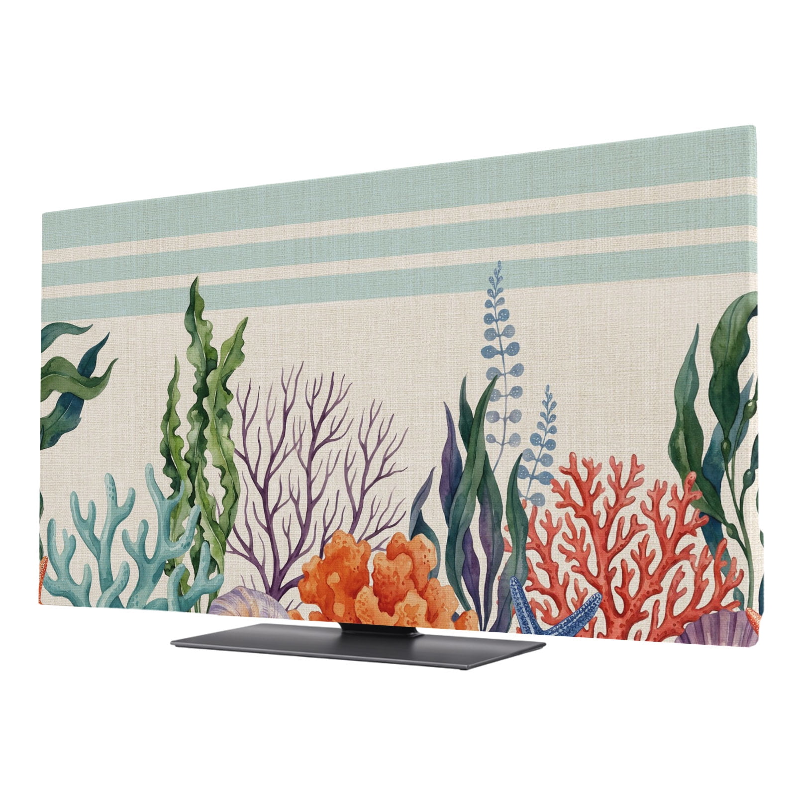 Blue Teal Coastal TV Cover for 40 Inch Screen,Stretch Fabric Dustproof ...