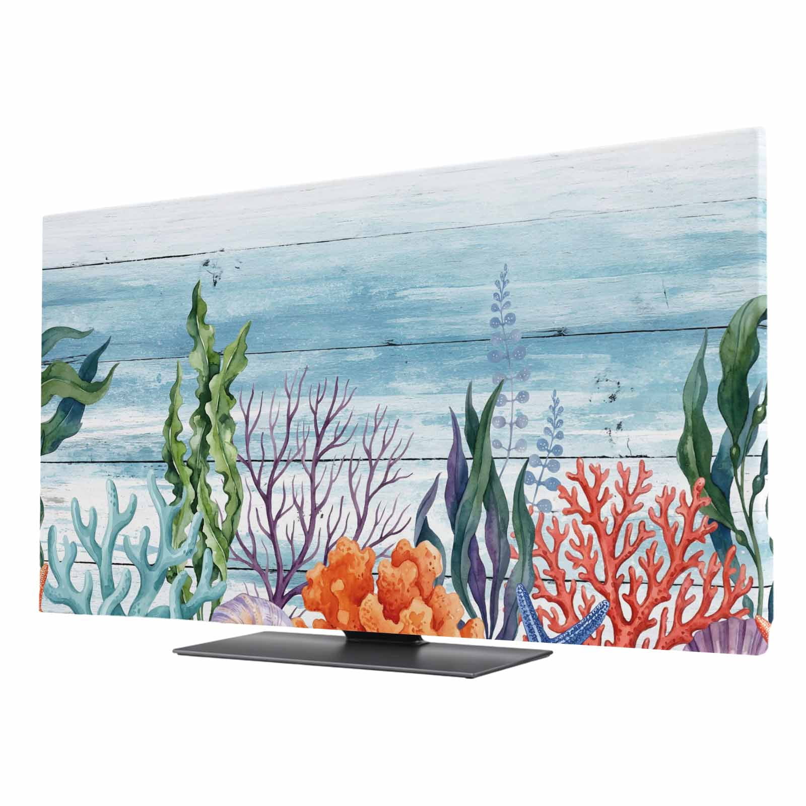 Blue Teal Coastal TV Cover for 75 Inch Screen, Stretch Fabric Dustproof ...