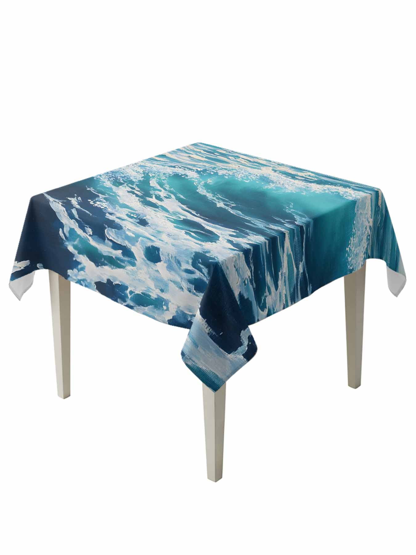 Blue Teal Coastal Table Cloth, Sea Nautical Ocean Summer Beach ...