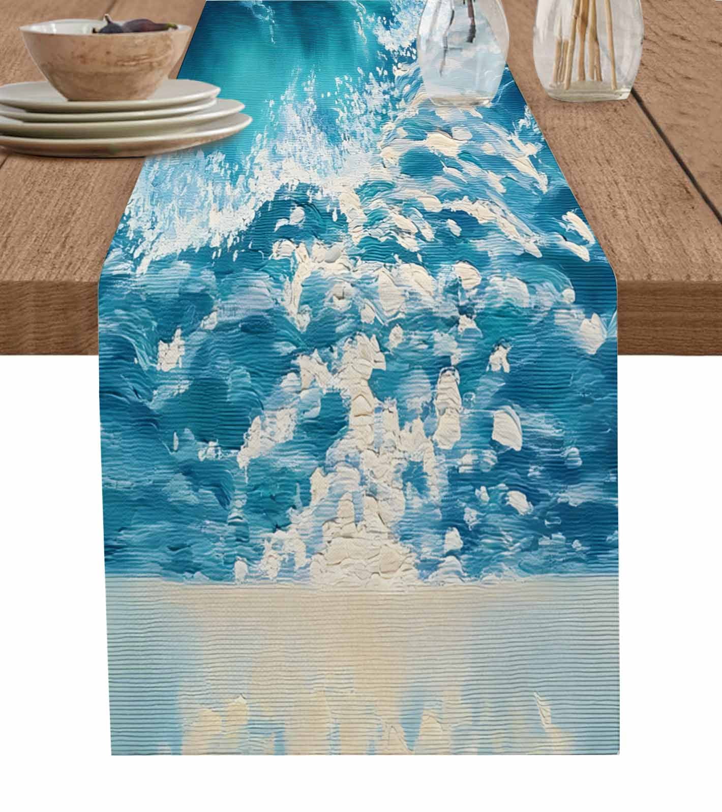 Blue Teal Coastal Table Runner 72 Inches, Sea Nautical Ocean Summer ...