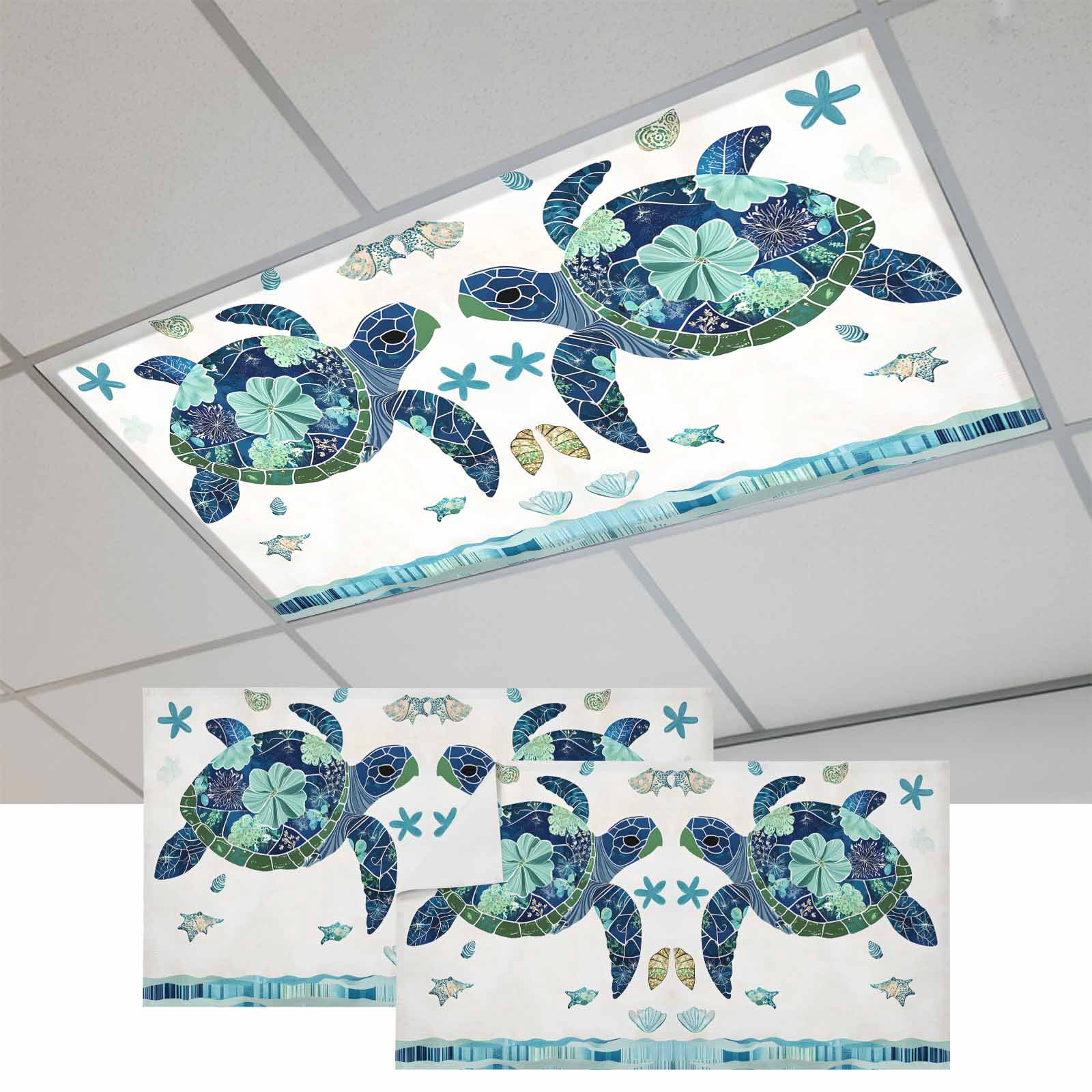 Blue Teal Coastal Turtle Magnetic Fluorescent Light Covers for Ceiling ...