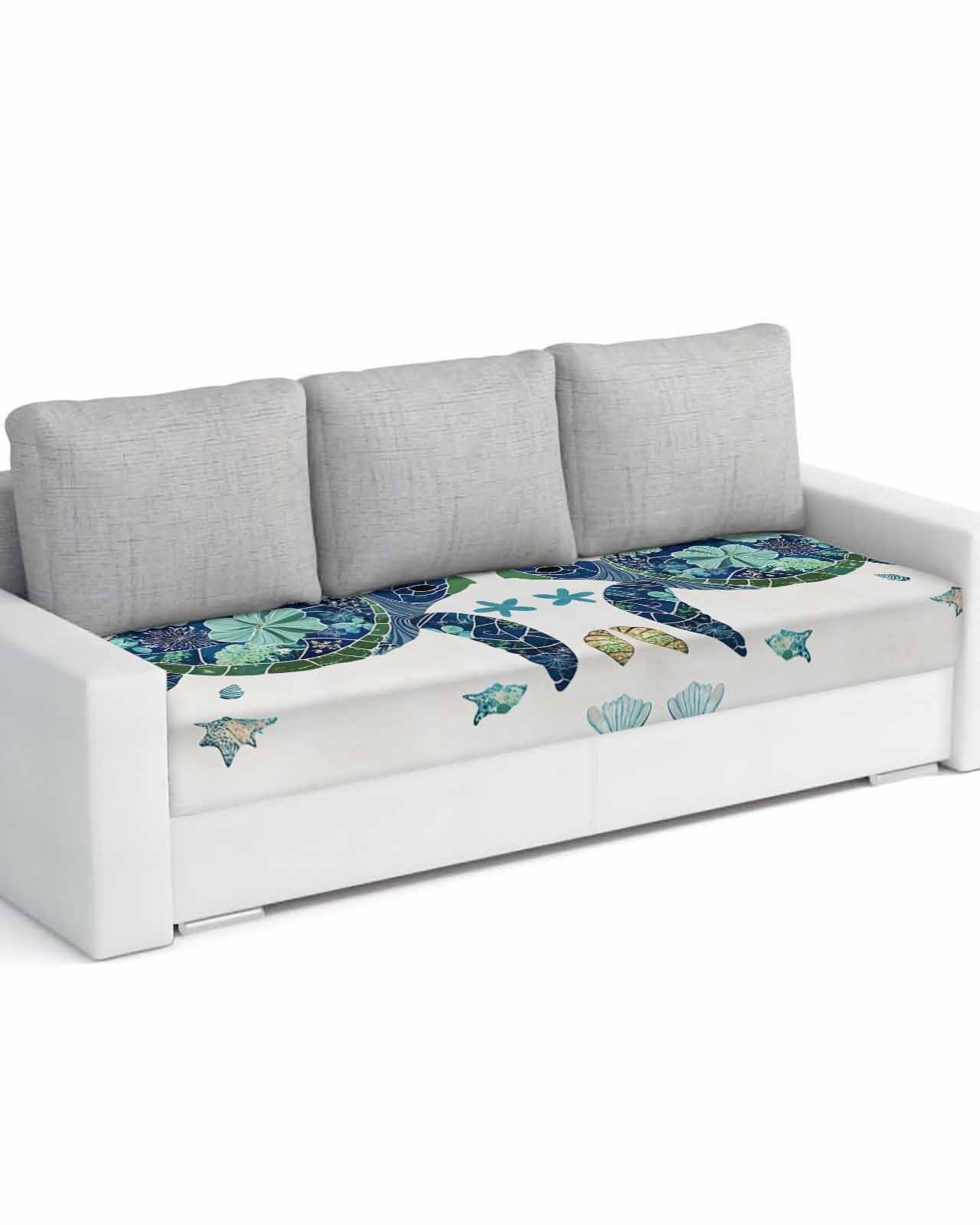 Blue Teal Coastal Turtle Sofa Couch Cushion Covers Washable, Removable ...