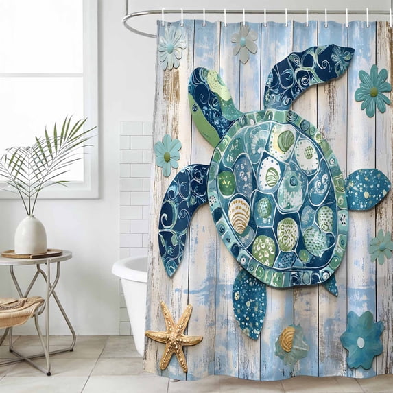 Blue Teal Coastal Waterproof Fabric Shower Curtain,Summer Beach ...