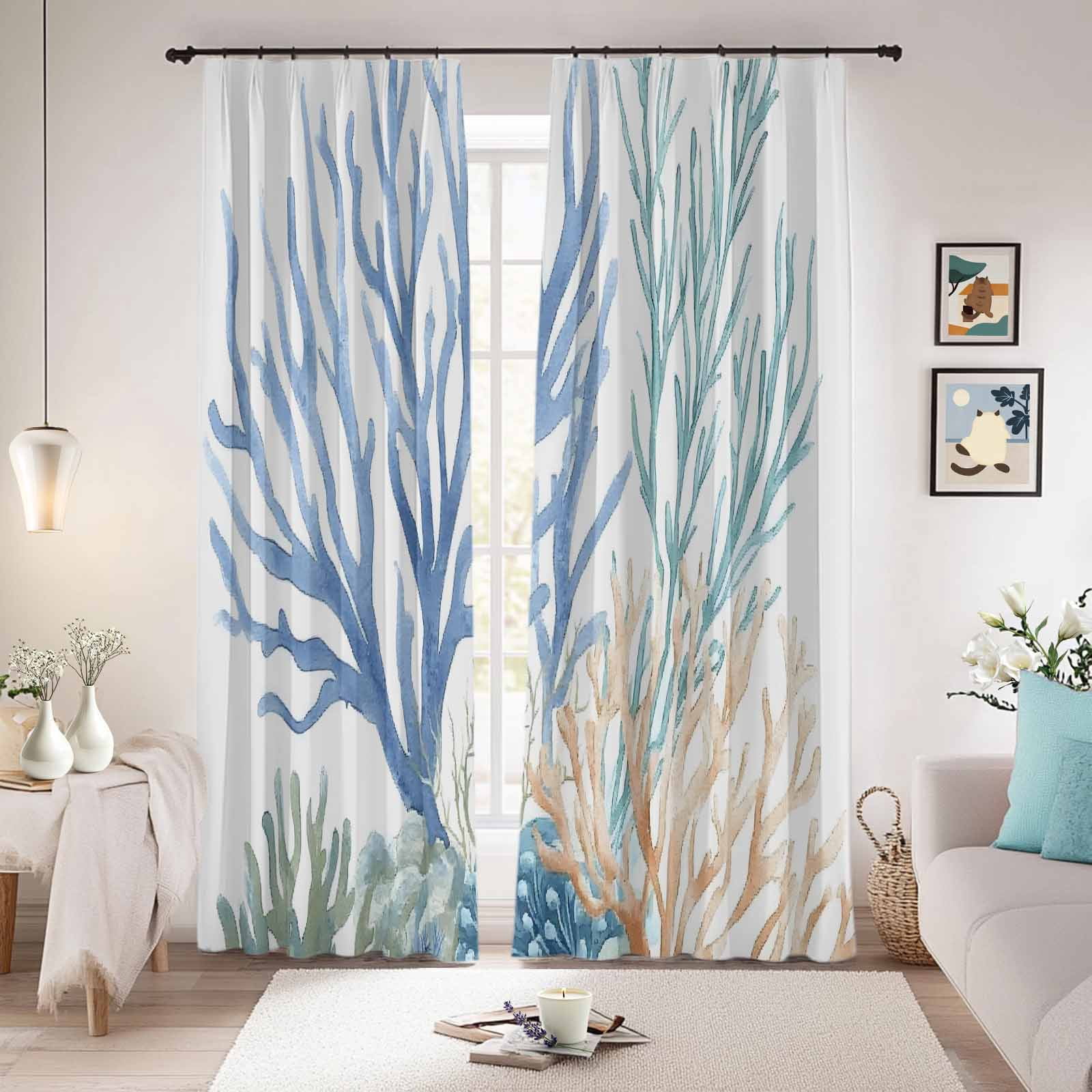 Blue Teal Coral Blackout Curtains for Bedroom/Living Room, Pinch ...