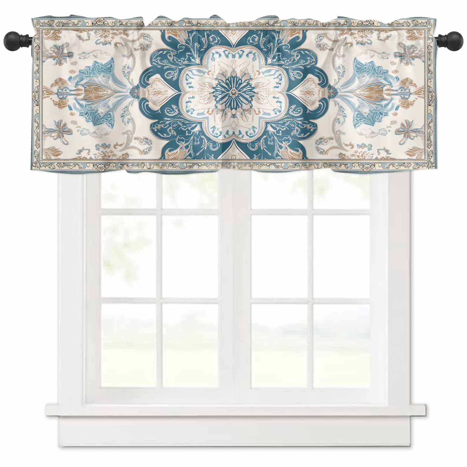 Blue Teal Crab Coastal Valances for Windows Farmhouse Kitchen Curtains ...