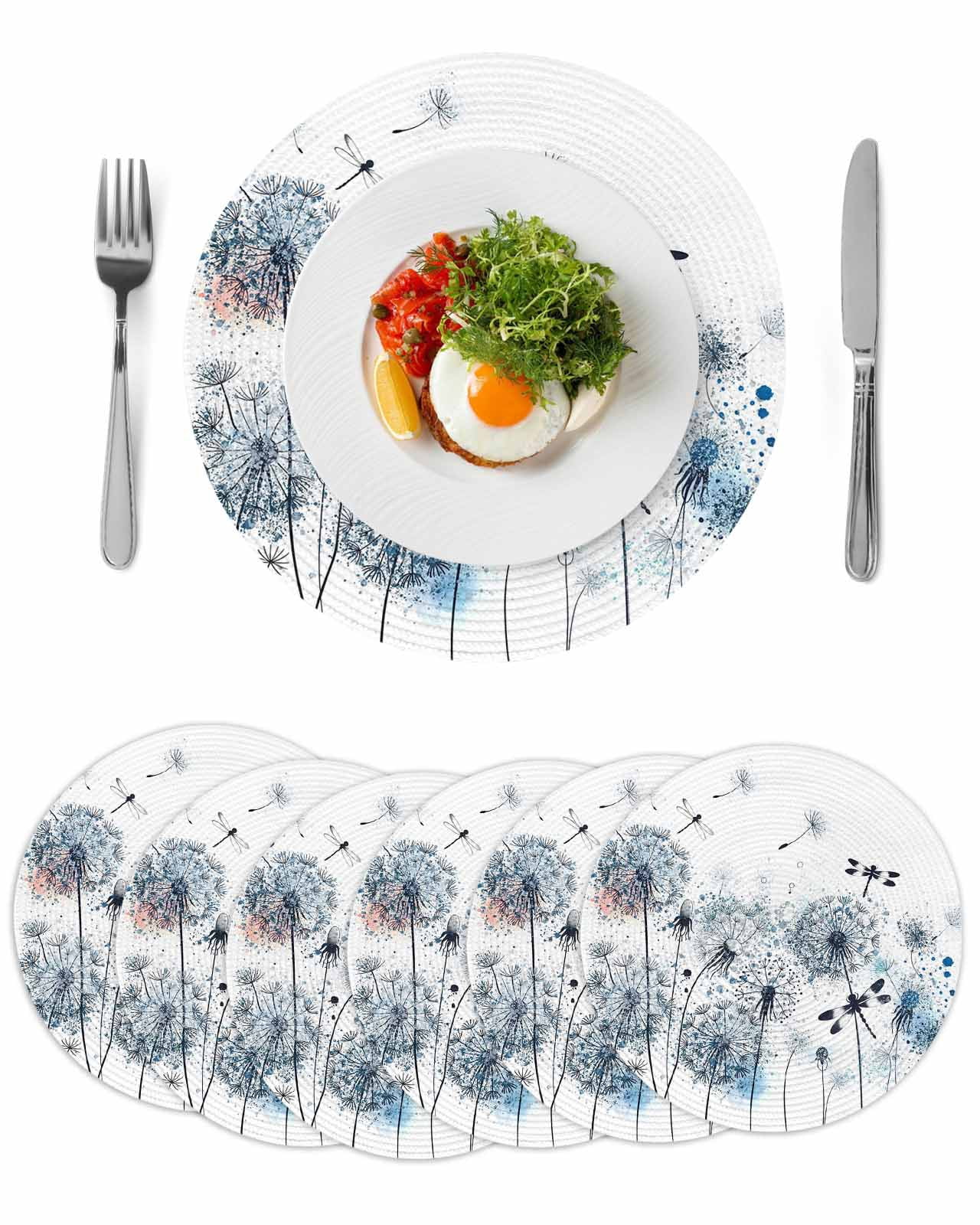Blue Teal Dandelion Round Placemats Set of 6 for Dinning Tables,Heat ...