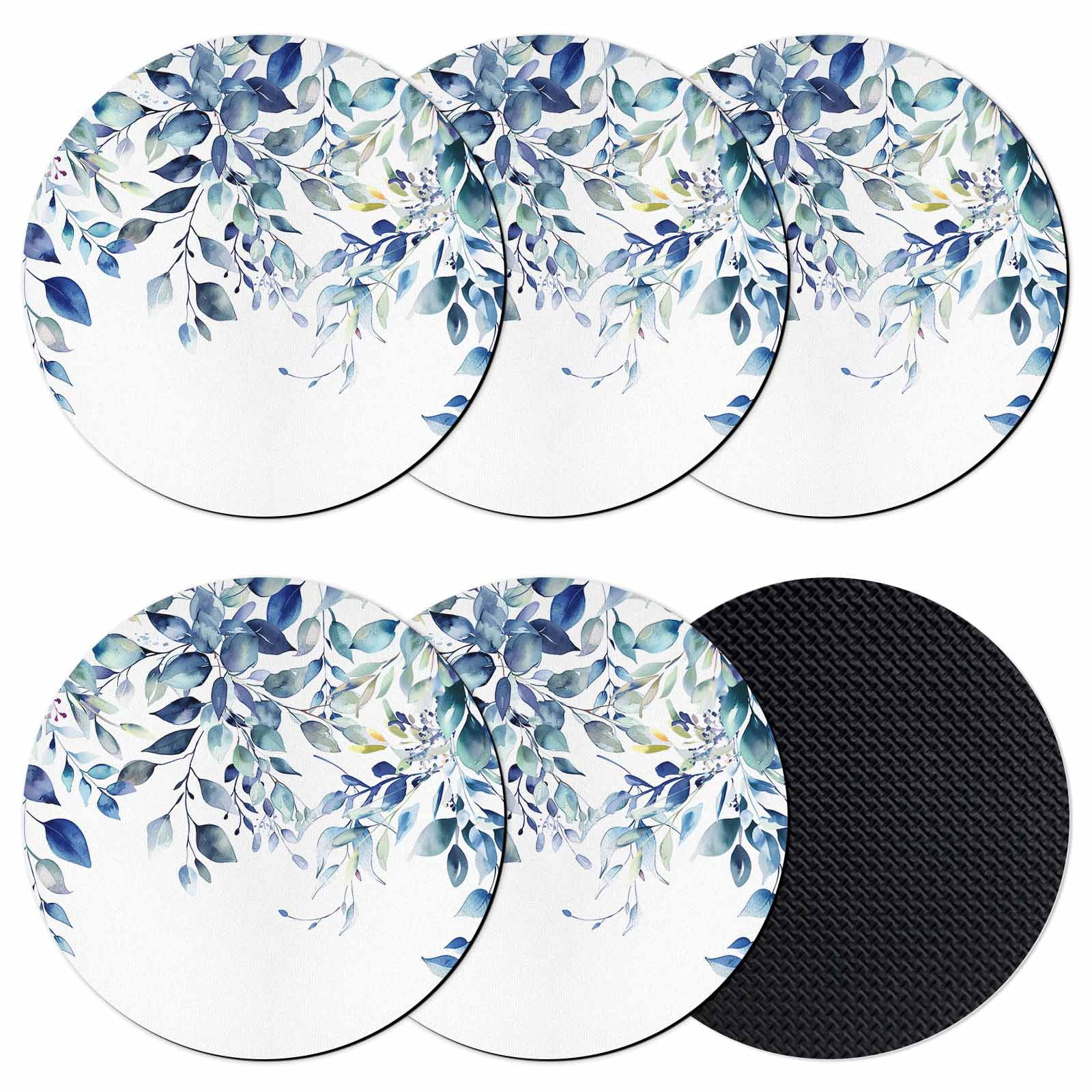 Blue Teal Eucalyptus Leaves Coasters Set of 6, Soft Absorbent Coasters ...