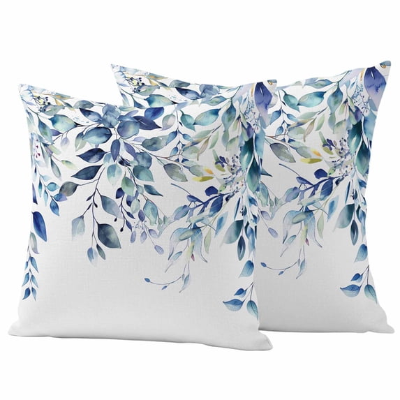 Blue Teal Eucalyptus Leaves Outdoor Pillow Covers 20"x20" Set of 2 ...