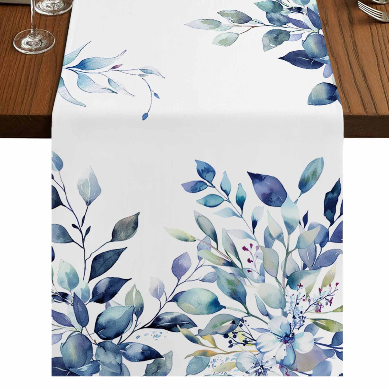 Blue Teal Eucalyptus Leaves Short Table Runner 36 Inches Long ...