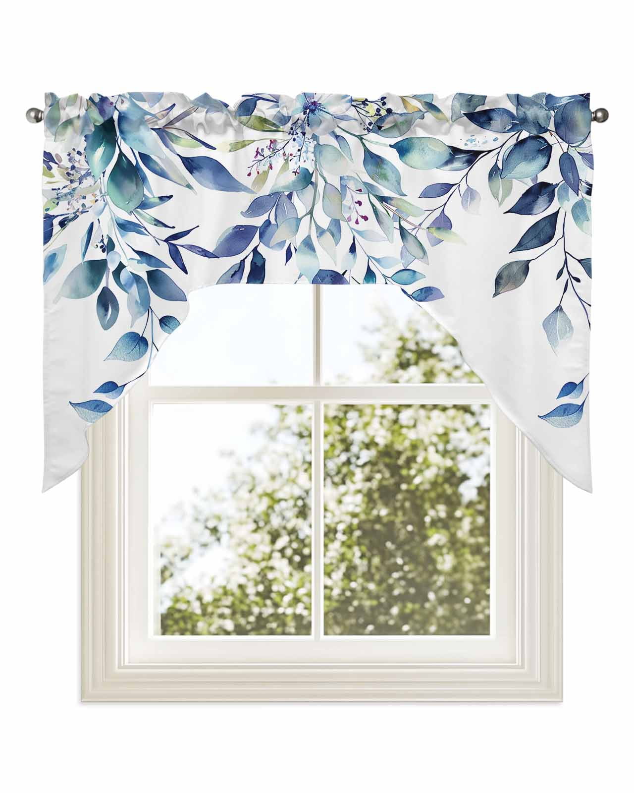 Blue Teal Eucalyptus Leaves Swag Valance for Windows 56'' x 36 ...