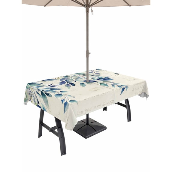 Blue Teal Eucalyptus Leaves Table Cloth Rectangle Outdoor Tablecloth ...