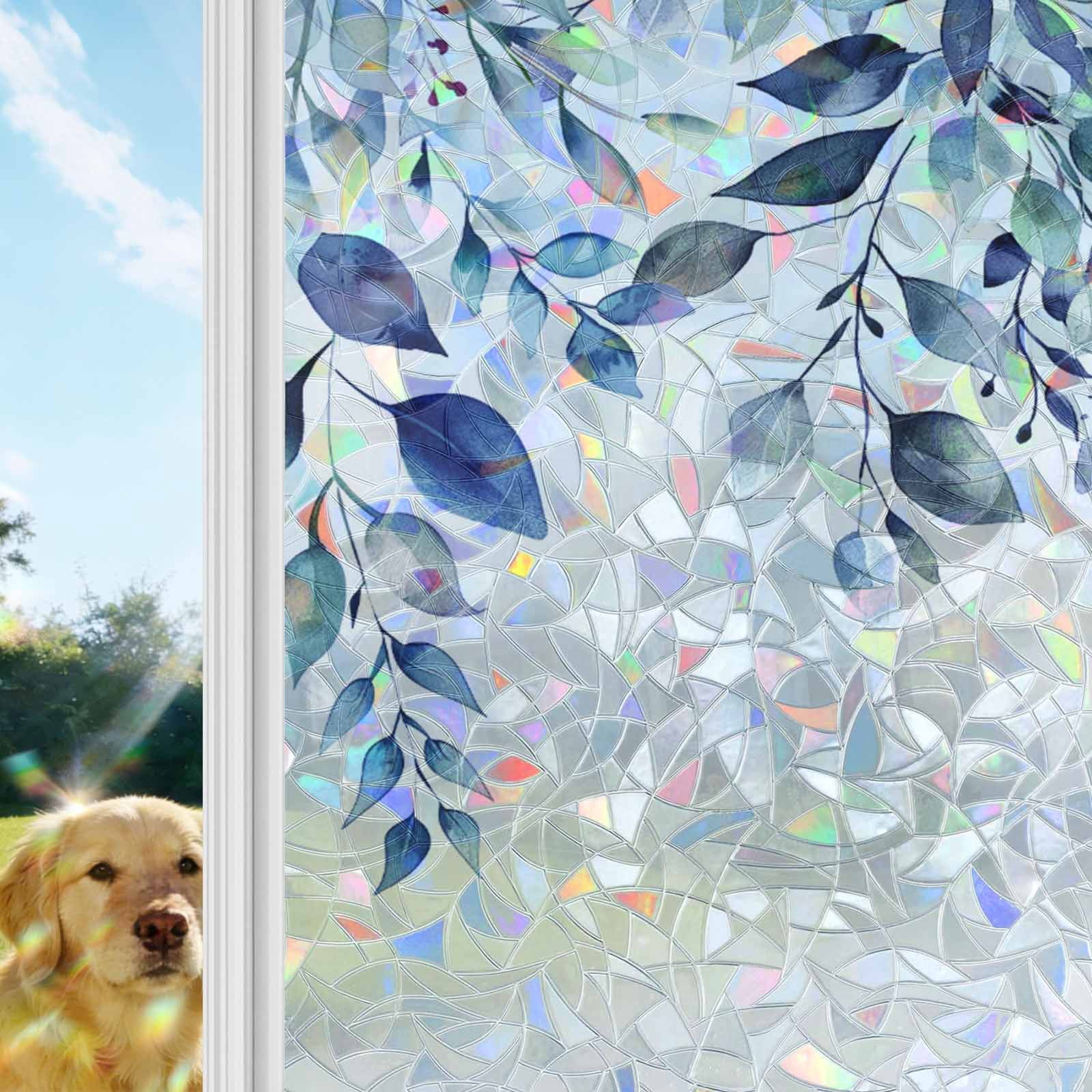 Blue Teal Eucalyptus Leaves Window Privacy Film Stain Glass,Reusable ...