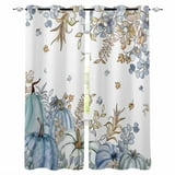 Blue Teal Fall Blackout Curtains 54 Inches Long, Thanksgiving Pumpkins ...