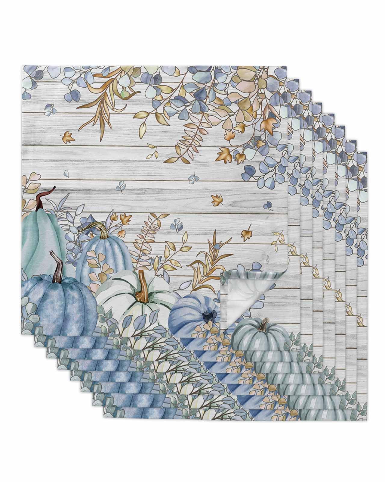 Blue Teal Fall Cloth Napkins Set of 8 Reusable Dinner Napkins ...