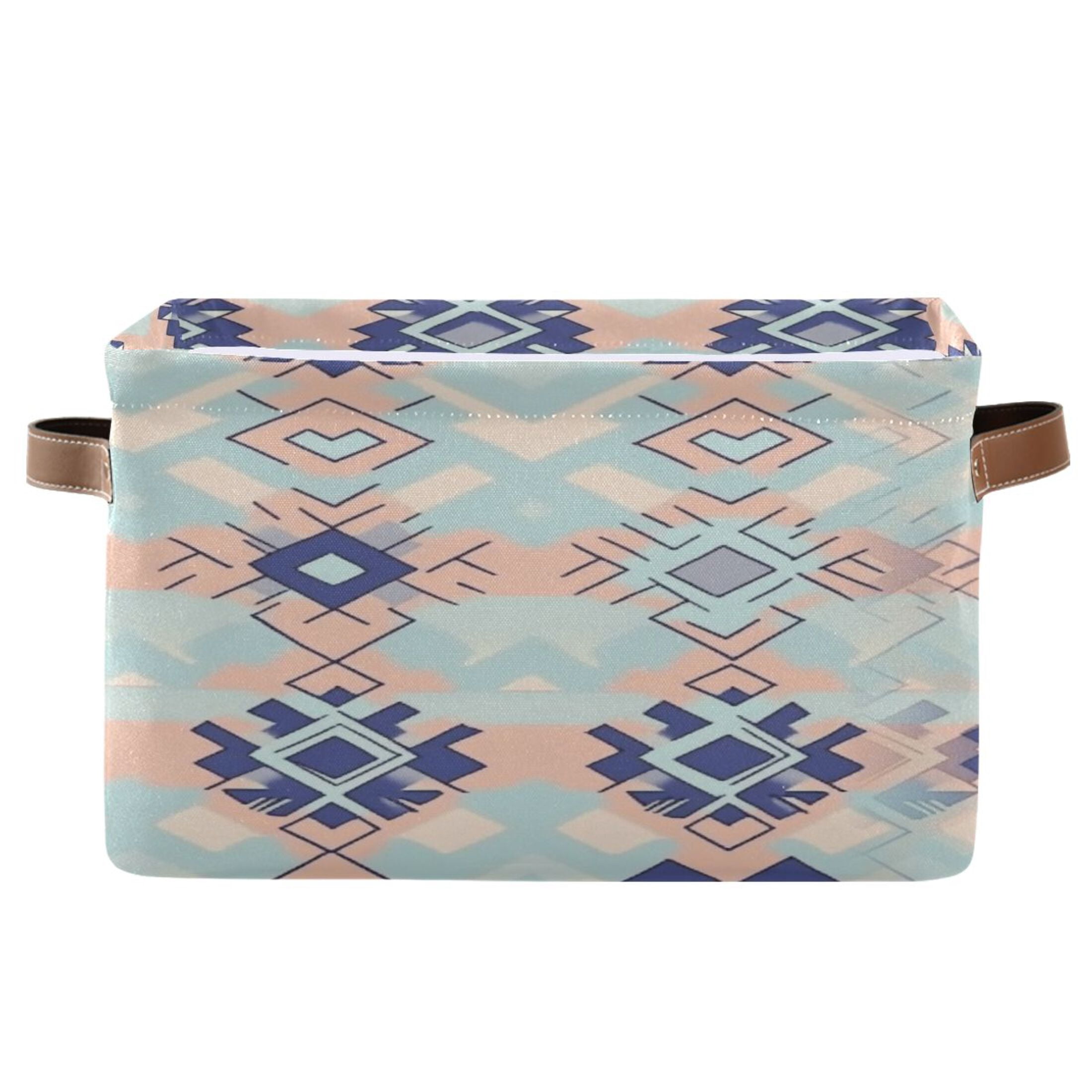 Blue and Teal Geometric Foldable Storage Basket,Canvas Fabric Foldable ...