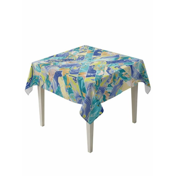 Blue Teal Geometric Table Cloth, Grey Marble Abstract Art Modern ...