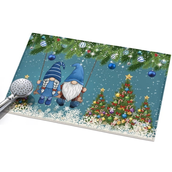 Blue Teal Gnomes Christmas Entryway Rug 2x3ft Washable Non Slip ...