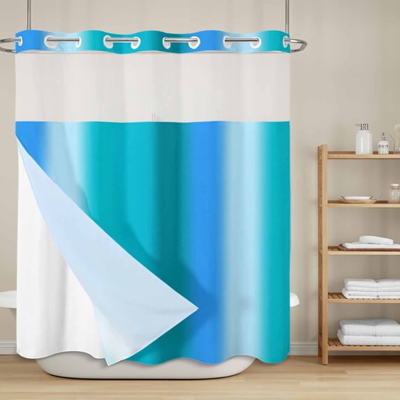 Blue Teal Green Ombre No Hook Shower Curtain with Snap in Liner, Modern ...