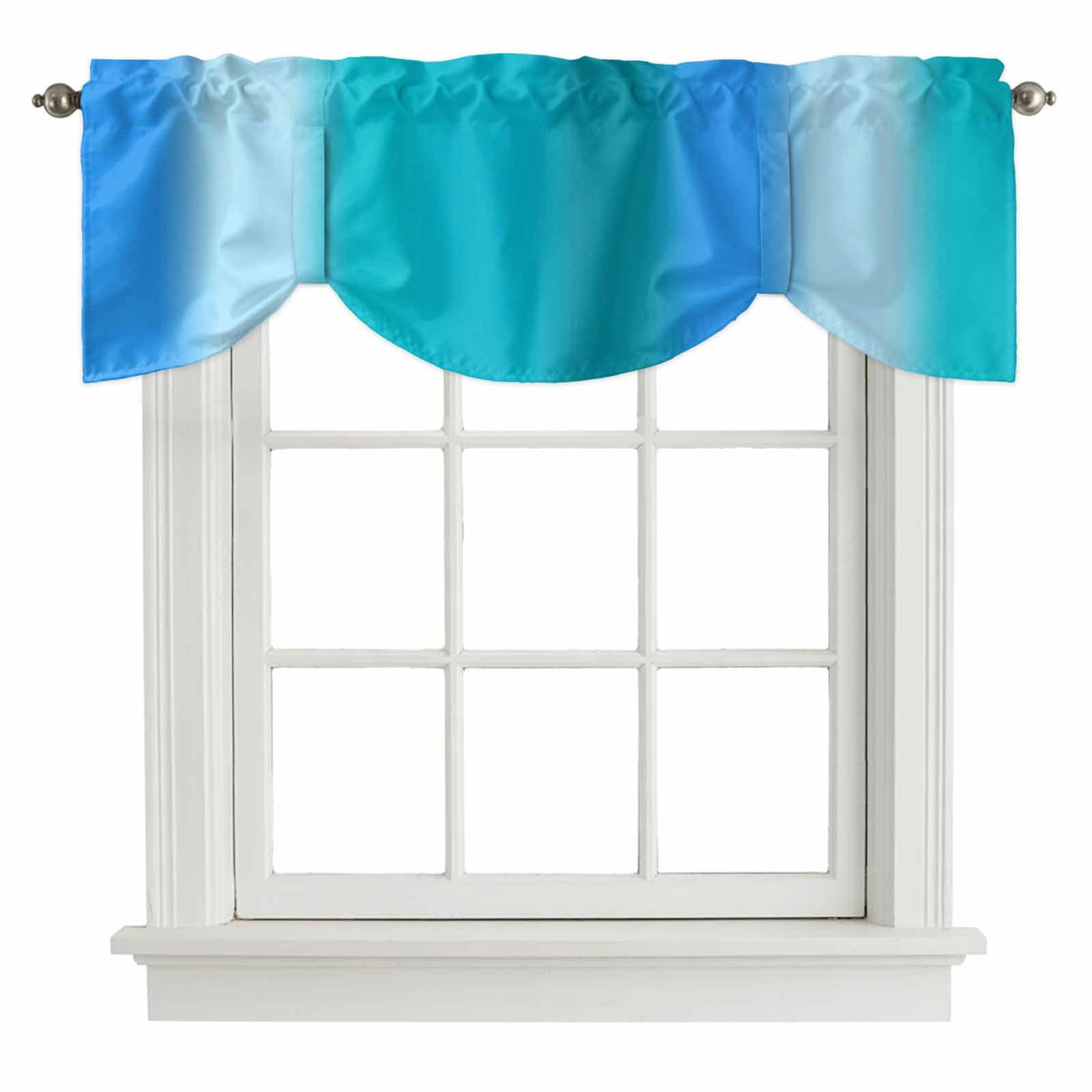 Blue Teal Green Ombre Tie Up Valance Curtains Modern Vertical Striped ...