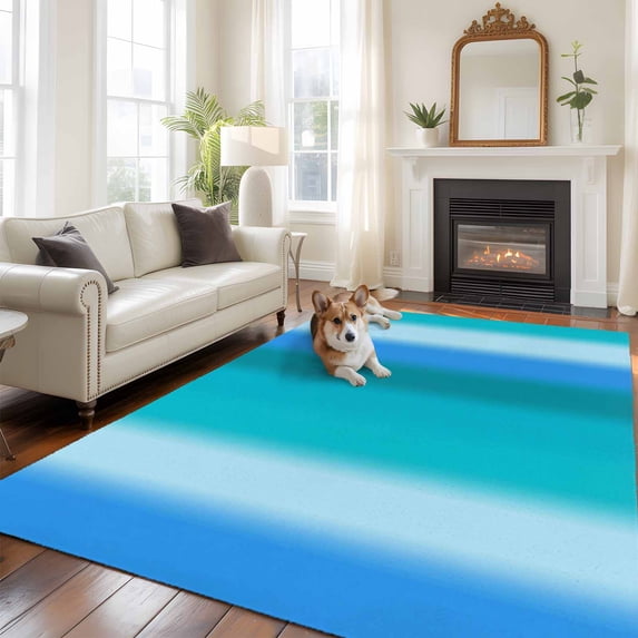 Blue Teal Green Ombre Washable Area Rug 8x10 Modern Vertical Striped ...