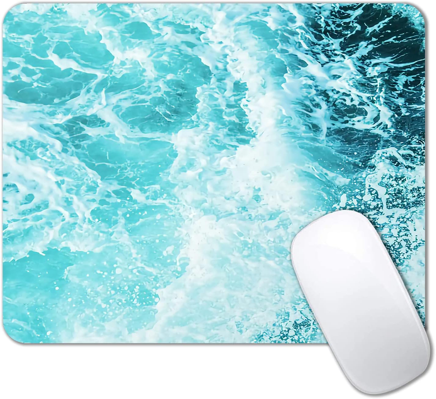 Blue Teal Green Sea Waves Mouse Pad Square OceanThemed Mouse Pad ...