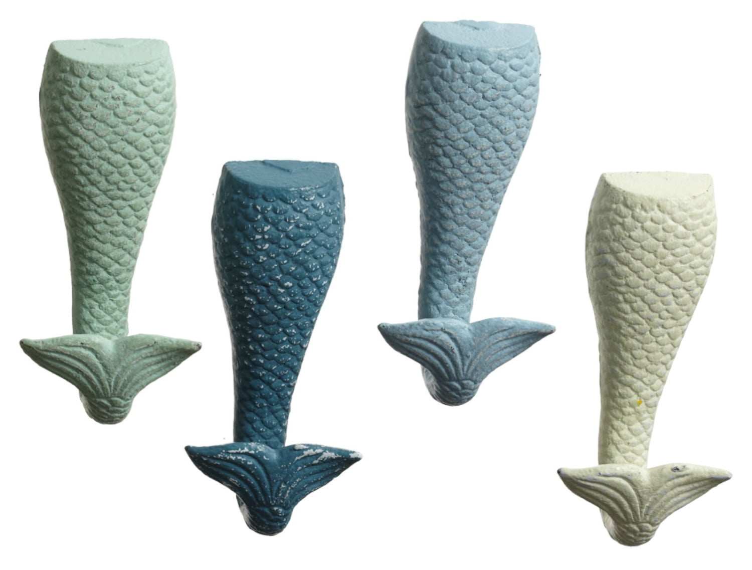 Blue Teal Green and White Mermaid Tails Wall Hooks Set of 4 Painted ...