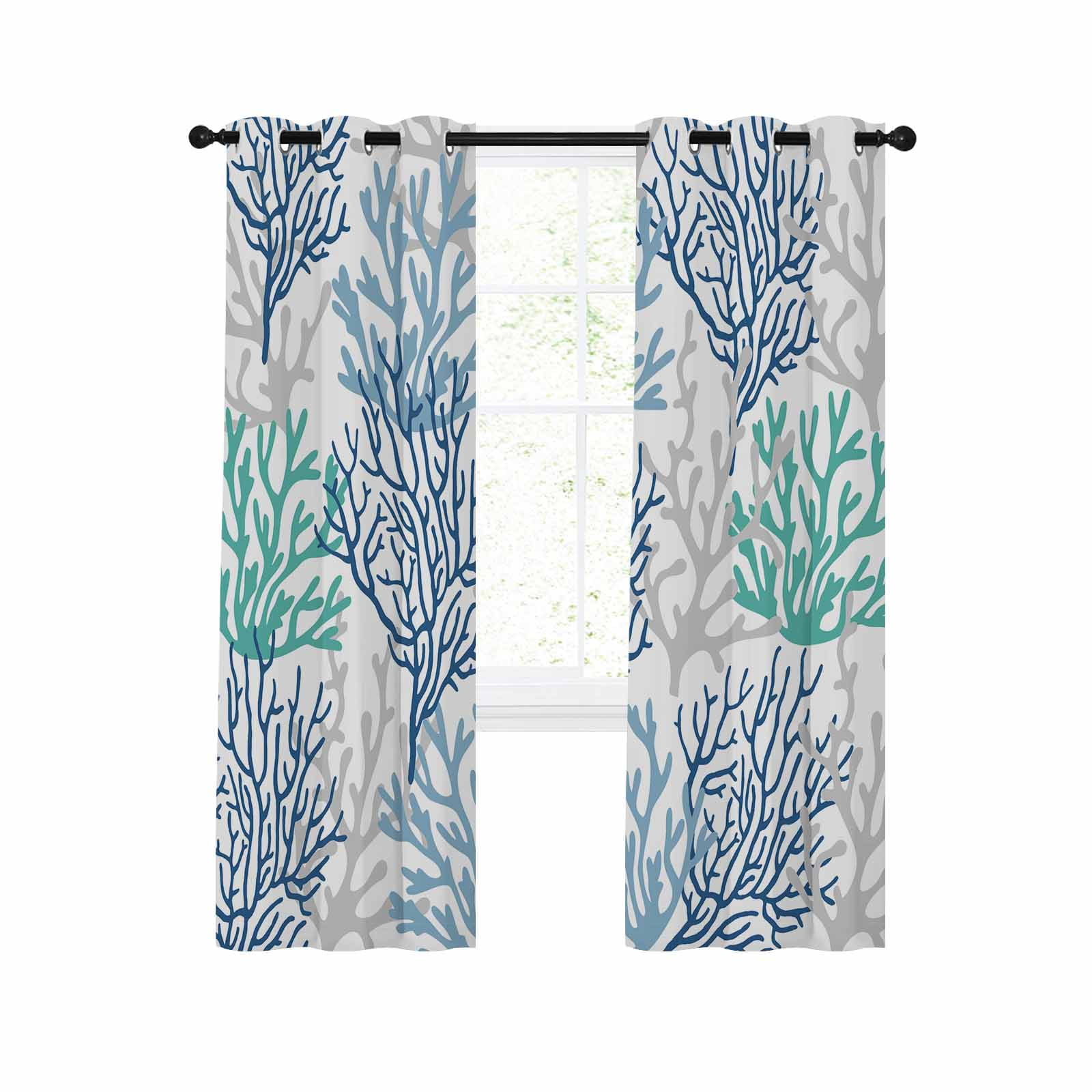 Blue Teal Grey Coral Coastal Blackout Curtains 54 Inches Long for ...