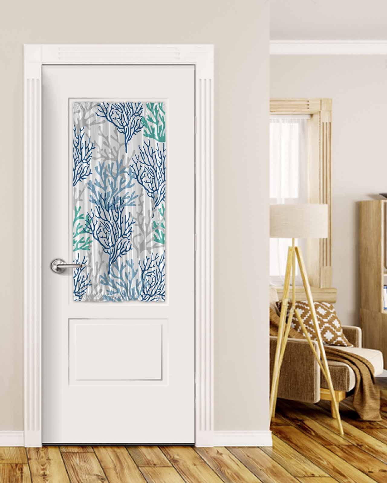 Blue Teal Grey Coral Coastal Blackout Door Curtains for French, Glass ...
