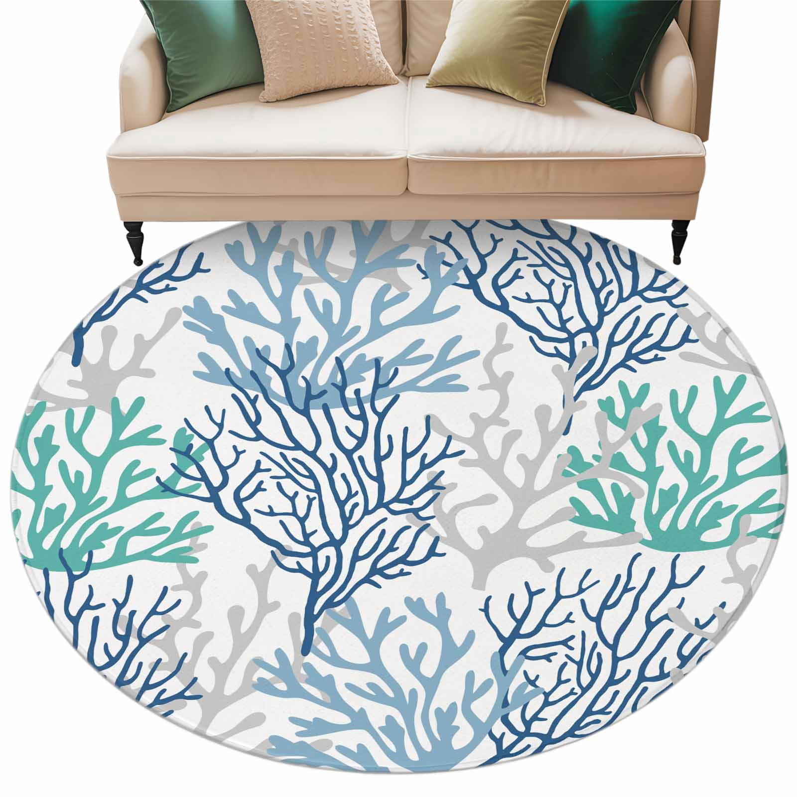 Blue Teal Grey Coral Coastal Large Area Rugs for Bedroom Living Room ...