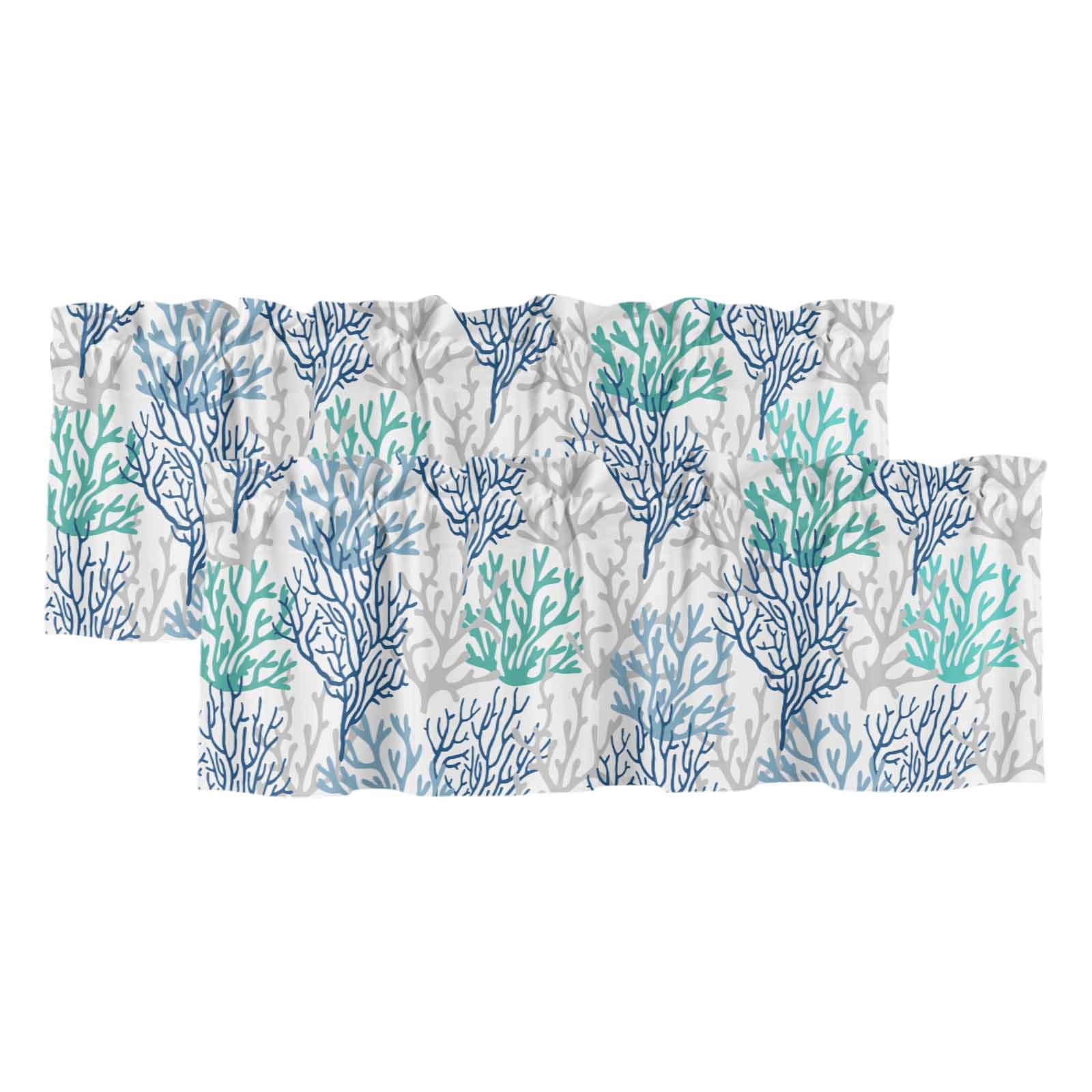 Blue Teal Grey Coral Coastal Valances for Windows, Summer Beach ...