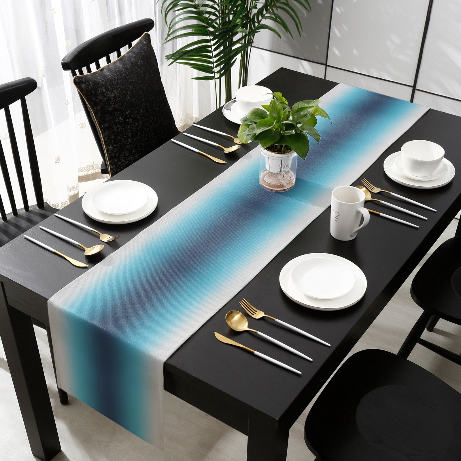 Blue Teal Grey Ombre Table Runner 72 Inches Long - Farmhouse Gradient ...