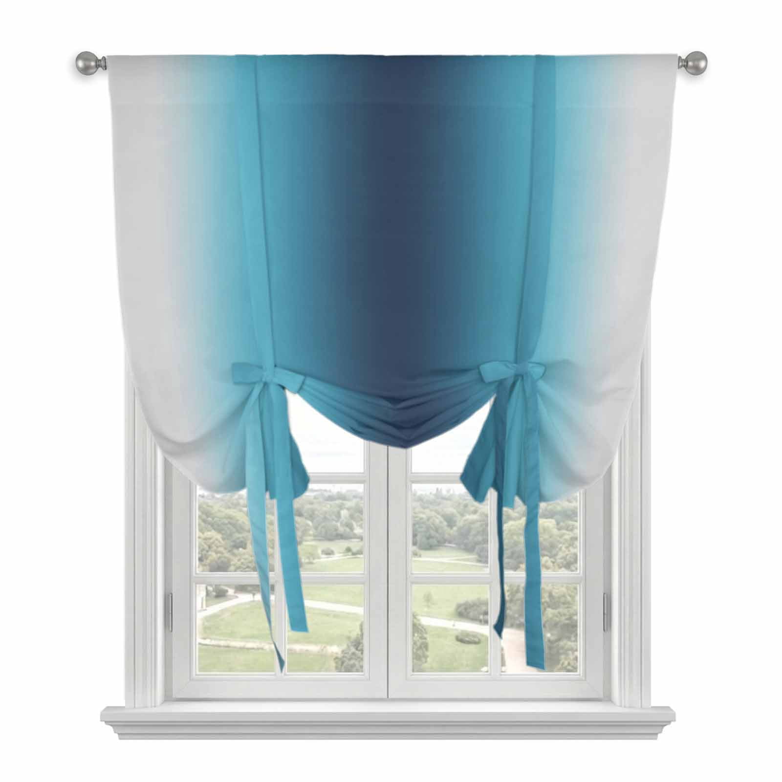 Blue Teal Grey Ombre Tie Up Curtains for Windows, Adjustable Balloon ...