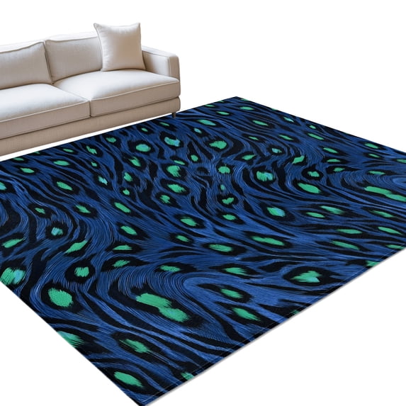 Blue Teal Leopard Area Rugs 2.7x5ft Rustic Boho Vintage Grain Aesthetic ...