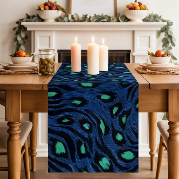 Blue Teal Leopard Dining Table Runner, Rustic Boho Vintage Grain ...