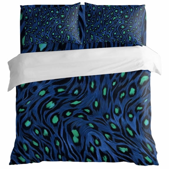 Blue Teal Leopard Duvet Cover Set Queen Size, Rustic Boho Vintage Grain ...