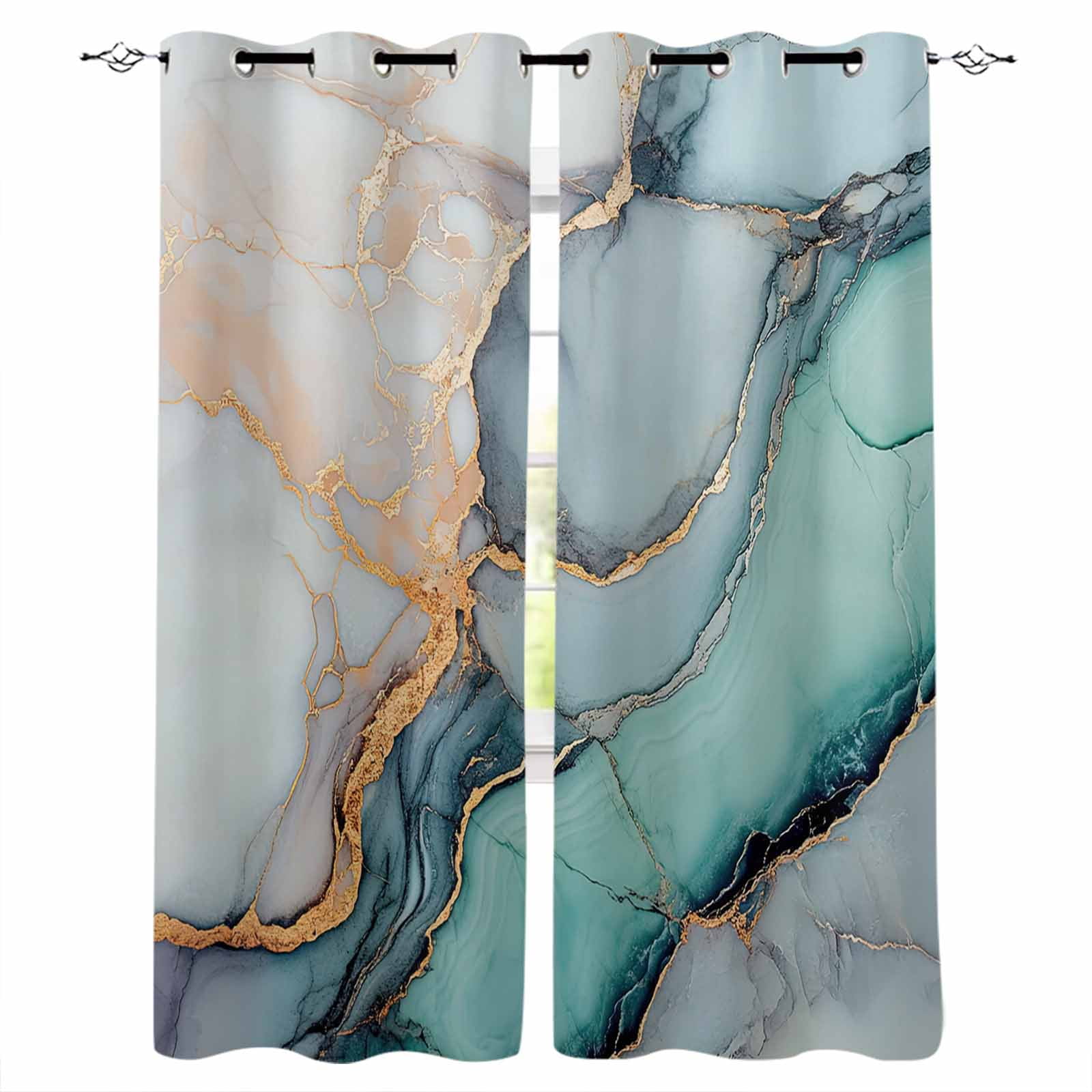Blue Teal Marble Blackout Curtains 72 Inches Long for Bedroom, Modern ...