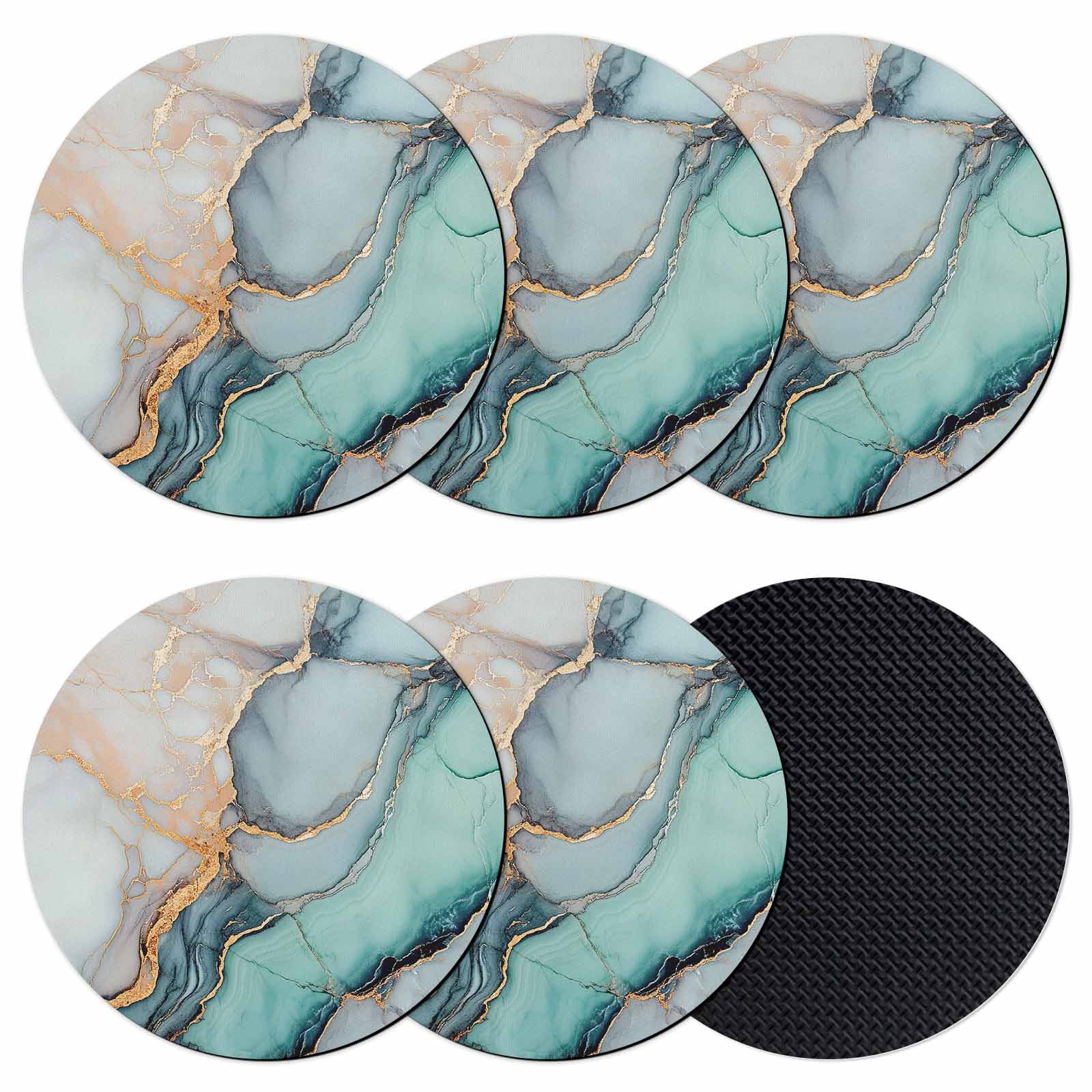 Blue Teal Marble Coasters Set of 6, Modern Ink Painting Abstract ...