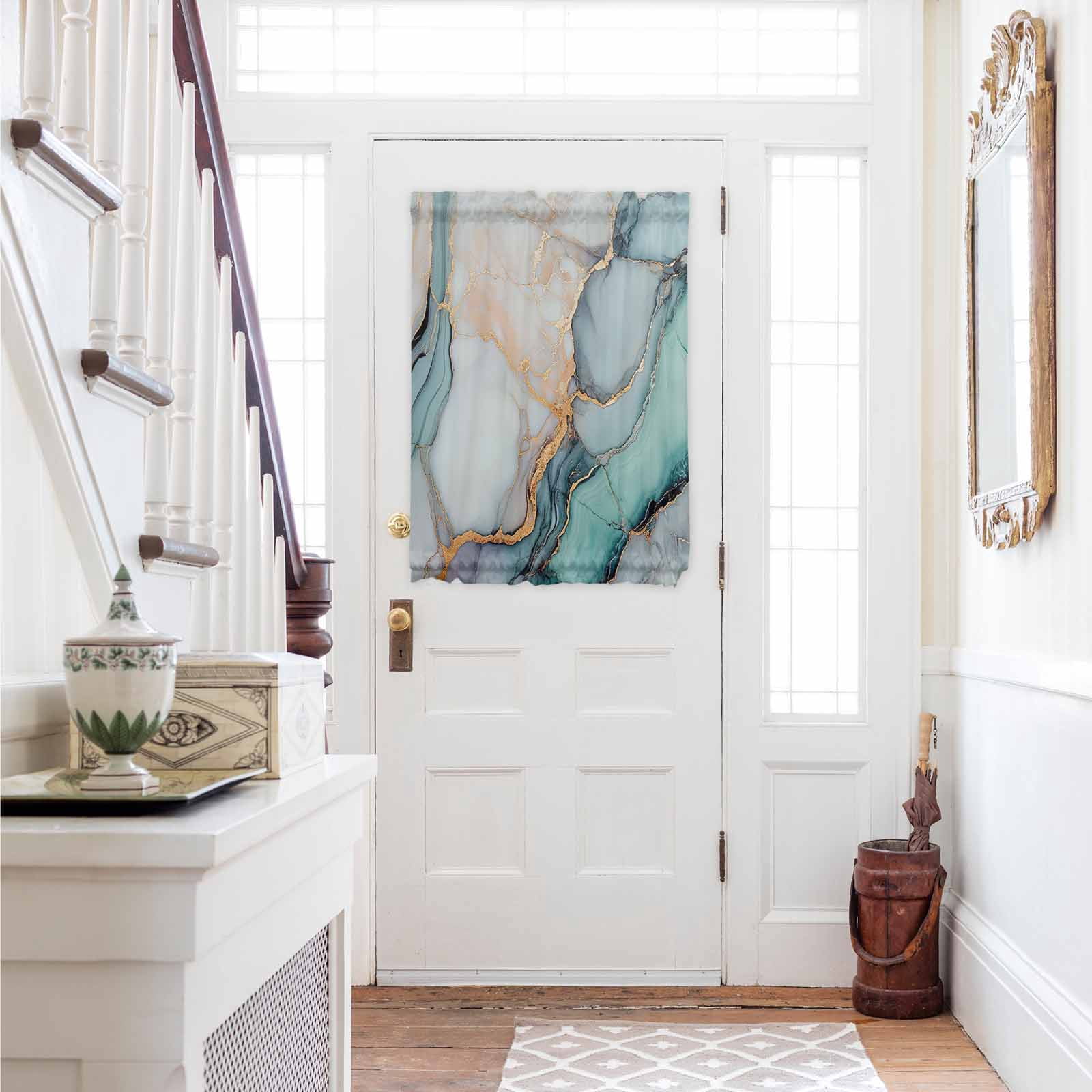 Blue Teal Marble Door Curtains for Door Window, French Sidelight Front ...