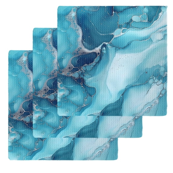 Blue Teal Marble Kitchen Dish Towels for Drying Dishes Set of 3 ...